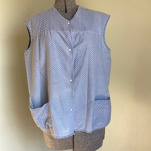 Vintage | Tops | Vintage Patterned Chambray Tank Top Smock W Pearl Snap ...